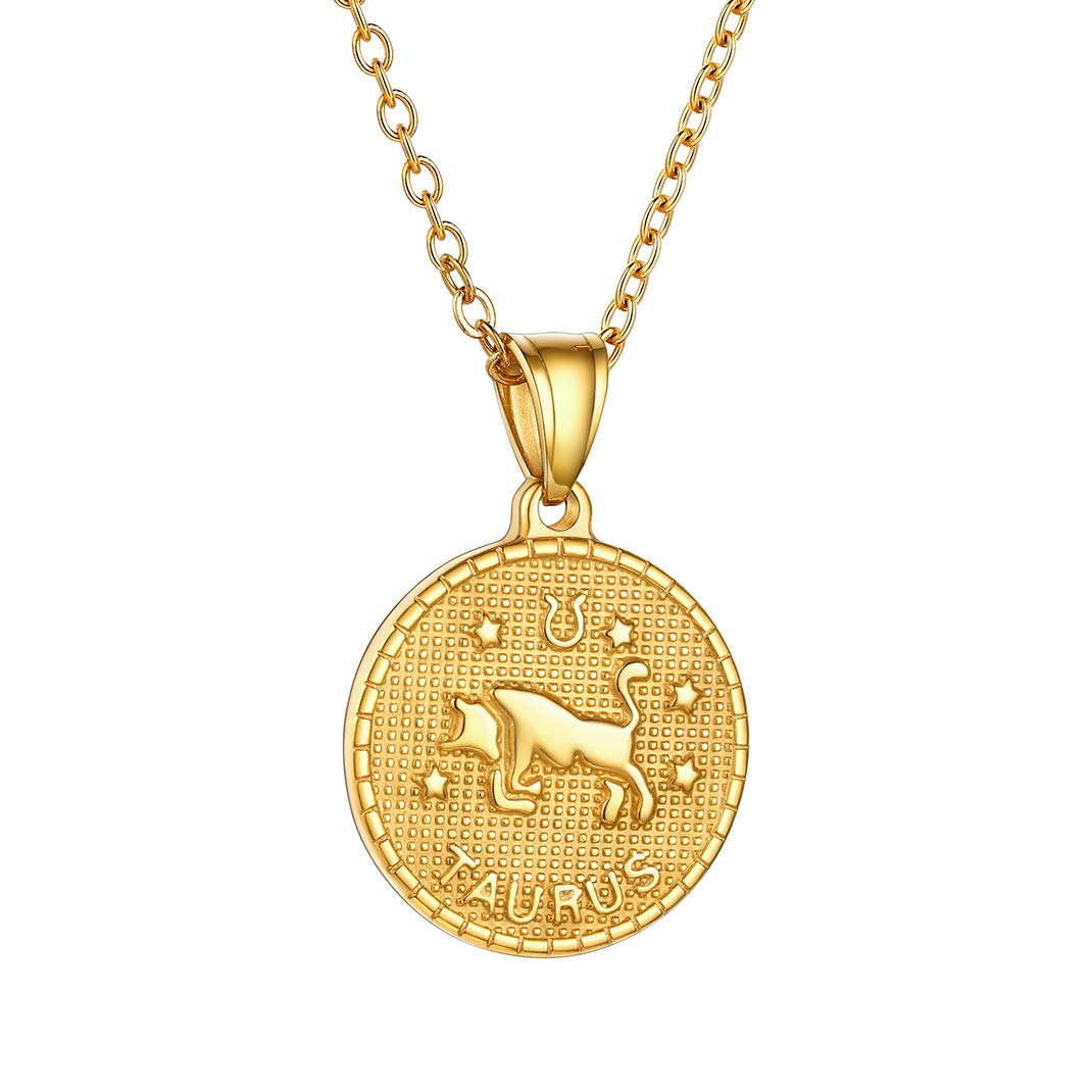 GOLDCHIC JEWELRY Women's Taurus Necklaces, 12 Constellation Gold Tau Pendant Necklace Star Sign Jewellery Gifts