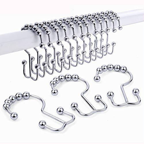 CenYouful Shower Curtain Rings, Rust-Resistant Metal Double Roller Glide Hooks, Set of 12 Chrome Rings