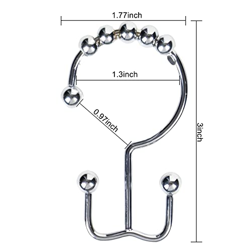 Shower Curtain Hooks Rings Premium Rust Resistant Metal Hook Double Glide Shower Hooks Roller Balls Glide on Shower Rods for Bathroom Curtain, Shower Curtains & Liners, Set of 12 (Silver)