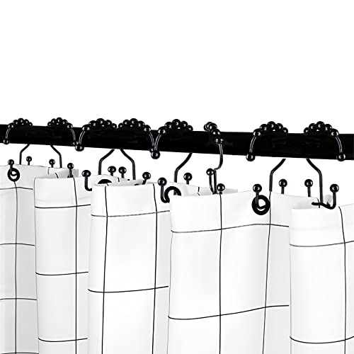 Shower Curtain Hooks Rings Premium Rust Resistant Metal Hook Double Glide Shower Hooks Roller Balls Glide on Shower Rods for Bathroom Curtain, Shower Curtains & Liners, Set of 12 (Silver)