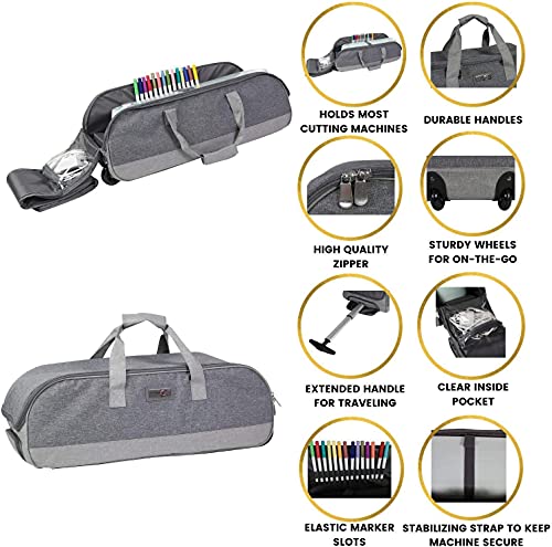 Everything Mary Rolling Craft Tote for Cricut, Brother, Silhouette Machines, Grey Heather - Machine Carrying Storage Bag for Air, Maker, Explore, Cameo - Travel Carry Case for Vinyl & Accessories