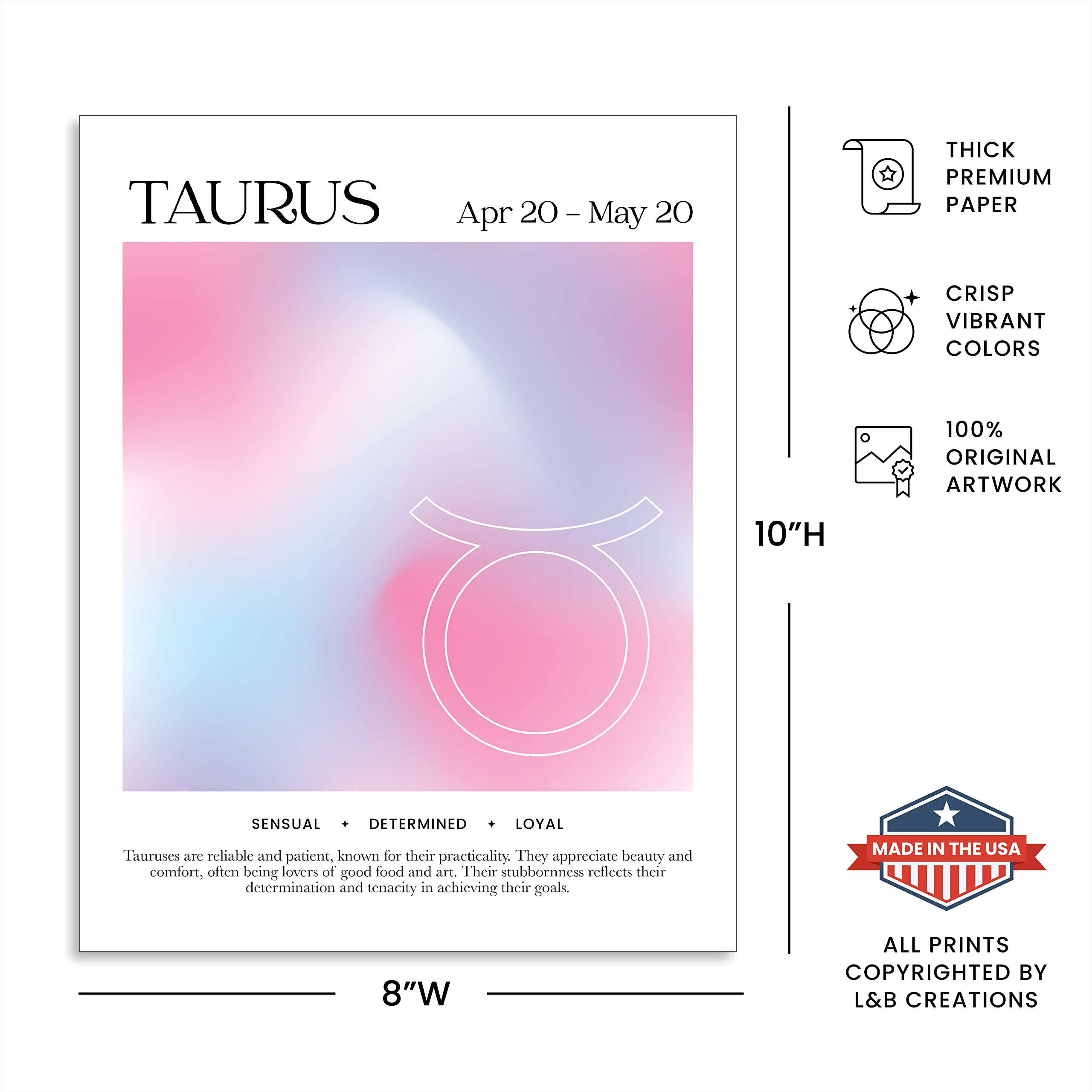 Taurus Gifts for Women - Astrology Decor Wall Art Print, Zodiac Sign Poster Birthday Gift for Tauruses (8x10 Unframed)