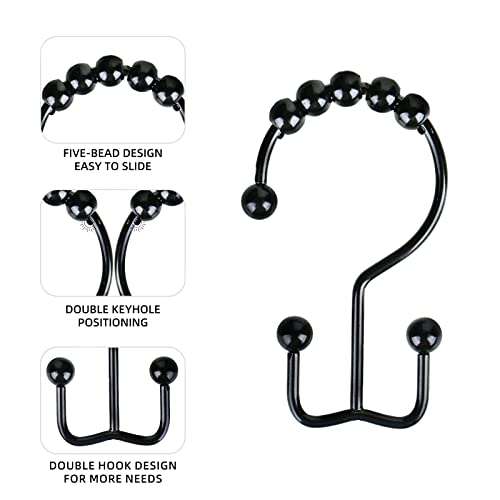 Shower Curtain Hooks Rings Premium Rust Resistant Metal Hook Double Glide Shower Hooks Roller Balls Glide on Shower Rods for Bathroom Curtain, Shower Curtains & Liners, Set of 12 (Silver)