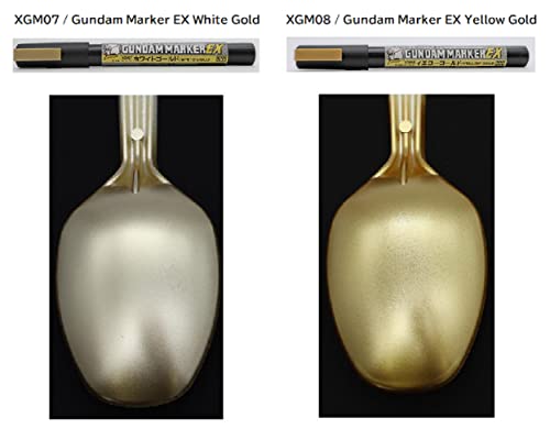 Mr. Hobby GSI Creos Gundam Marker EX White Gold XGM07 and Yellow Gold XGM08 With Kanji Love Sticker