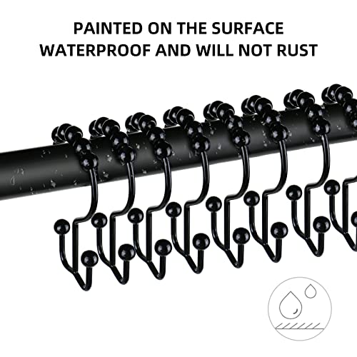 Shower Curtain Hooks Rings Premium Rust Resistant Metal Hook Double Glide Shower Hooks Roller Balls Glide on Shower Rods for Bathroom Curtain, Shower Curtains & Liners, Set of 12 (Silver)