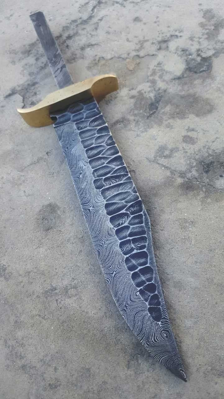 Unique Blades DAMASCUS STEEL FULL TANG/FLINT KNAPPED FINISH/BLANK BLADE FOR KNIFE MAKING
