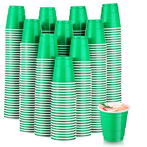 Yinkin 300 Pcs 2 oz Plastic Shot Glasses Disposable 2oz Shot Small Cups 2 oz Mini Party Cups for Valentine's Day Bachelorette Birthday Party(Green)
