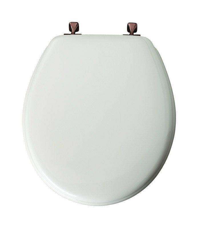 UYSB Oil-Rubbed Bronze Hinge Round Shape White Wood Toilet Seat Toilet seats Bathroom accessories Toilet seat Toilet seat cover Home improvement Toilet seat risers Sitz bath for toilet seat Toil