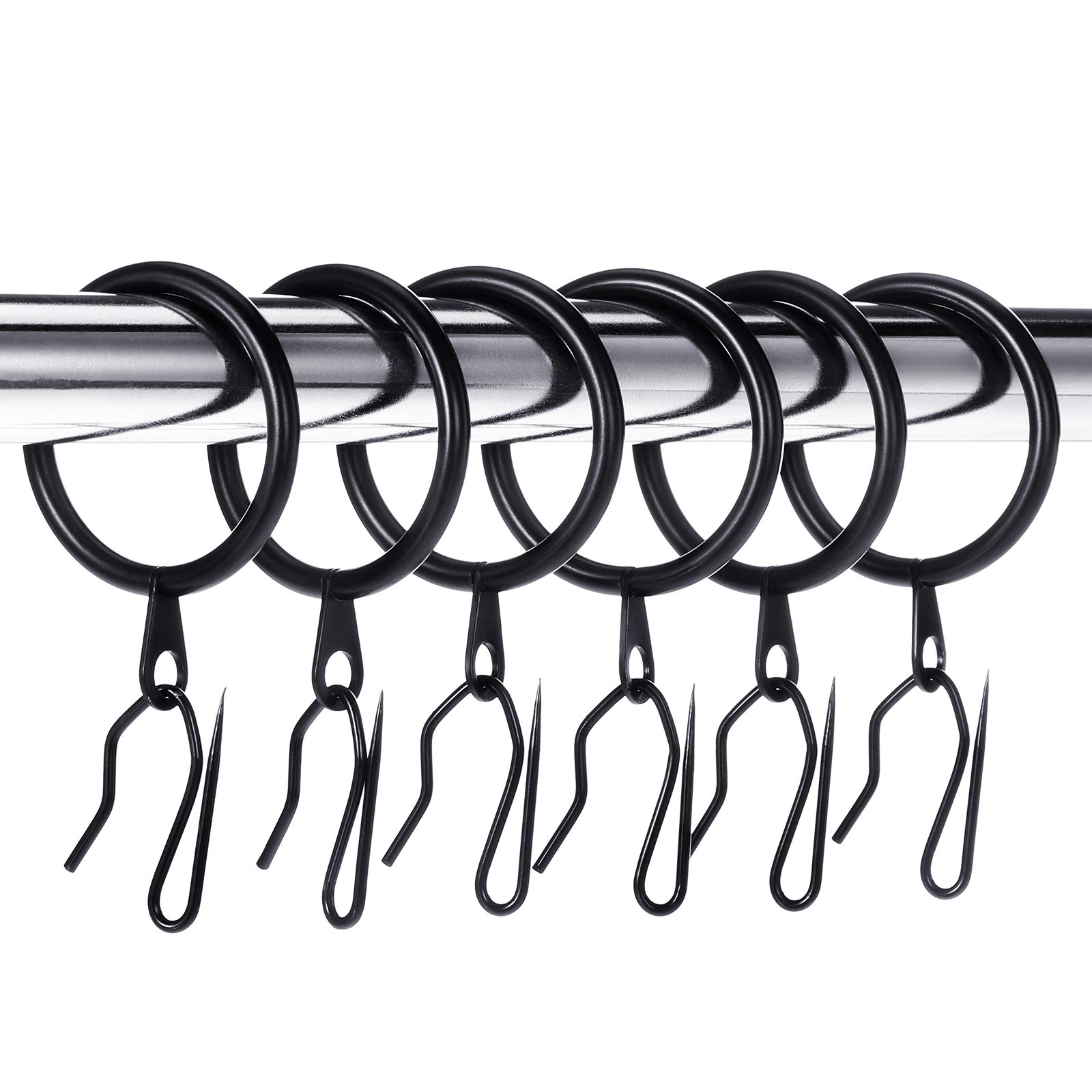 Hotop 30 Pieces Metal Drapery Curtain Rings and 30 Pieces Hanging Metal Curtain Drapery Pin Hooks for Window Door Shower(32 mm,Black)