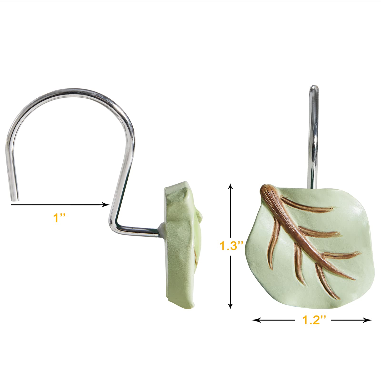 YoKii 12PCS Plant Leaves Decorative Shower Curtain Hooks for Green Tropical Botanical Plam Tree Leaf Shower Curtains Hooks Metal Rustproof Cute Eucalyptus Shower Curtain Rings Bathroom Decoration