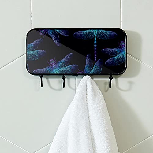 Dragonfly Insect Navy Blue Adhesive Hooks Towel Hooks, Wall Hooks Stick on Bathroom/Kitchen/Bedroom
