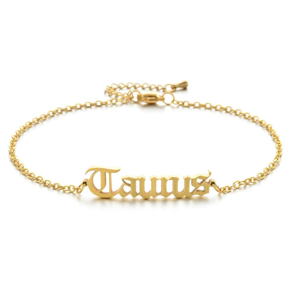 Zodiac Sign Anklet for Women, 12 Constellation Ankle Bracelets Gold Silver Horoscope Anklet Adjustable Foot Chain Dainty Brithday Gifts - taurus