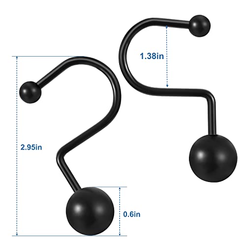 TOPROD Shower Curtain Hooks Rings, Classic Decorative Heavy Duty Shower Ball Hooks Rust Proof, Shower Rings Hangers for Bathroom Shower Curtain Rods Curtains, Free Gliding, Set of 12, Matte Black