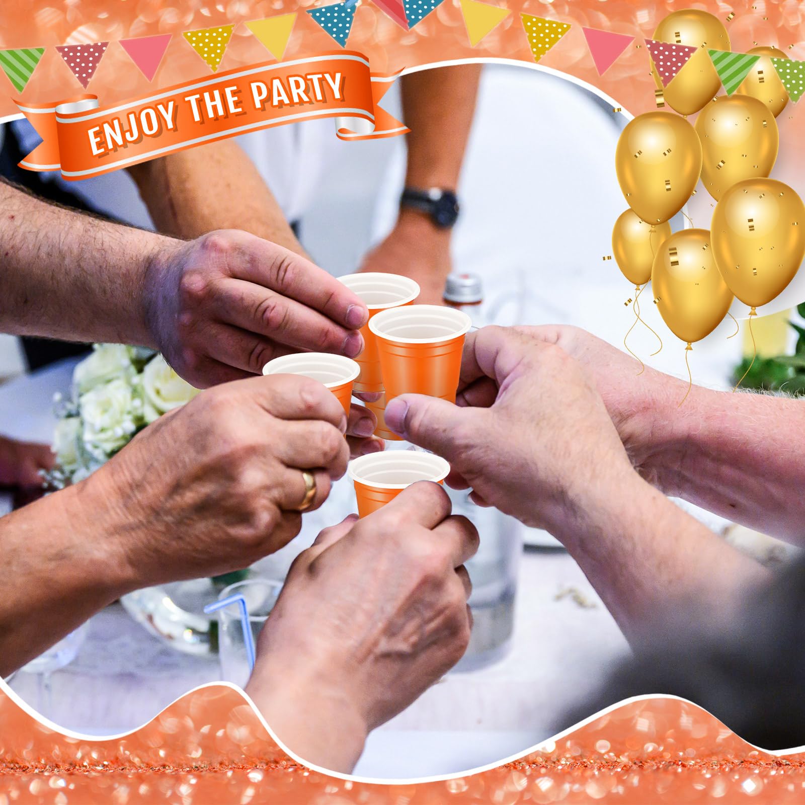 Layhit 200 Pack 2oz Shot Cups Plastic Shot Glasses Mini Disposable Cups for St. Patrick's Day Wedding Party Supplies Beer Drinking Serving Snacks Samples Tastings(Orange)