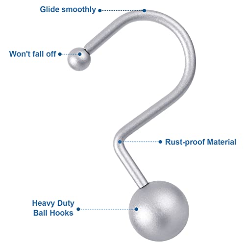 TOPROD Shower Curtain Hooks Rings, Classic Heavy Duty Shower Ball Hooks Rust Proof, Shower Rings Hangers for Bathroom Shower Curtain Rods Curtains, Free Gliding, Set of 12, Silver