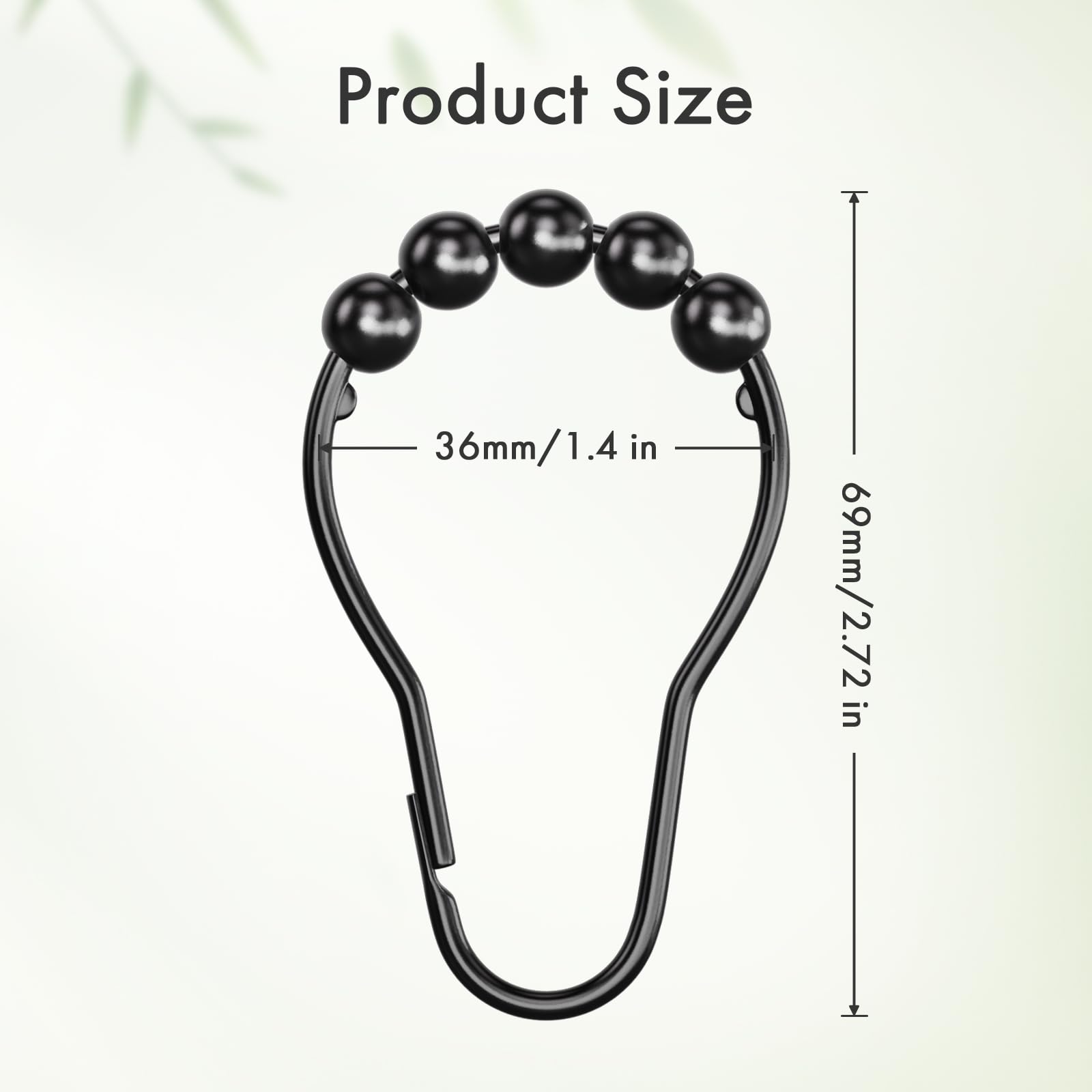 Amazer Matte Black Shower Curtain Hooks, 12PCS Rust-Resistant Metal Shower Hooks Ring Shower Rings for Curtain, Rolling Shower Curtain Rings for Bathroom Shower Rod Shower Curtain Hangers