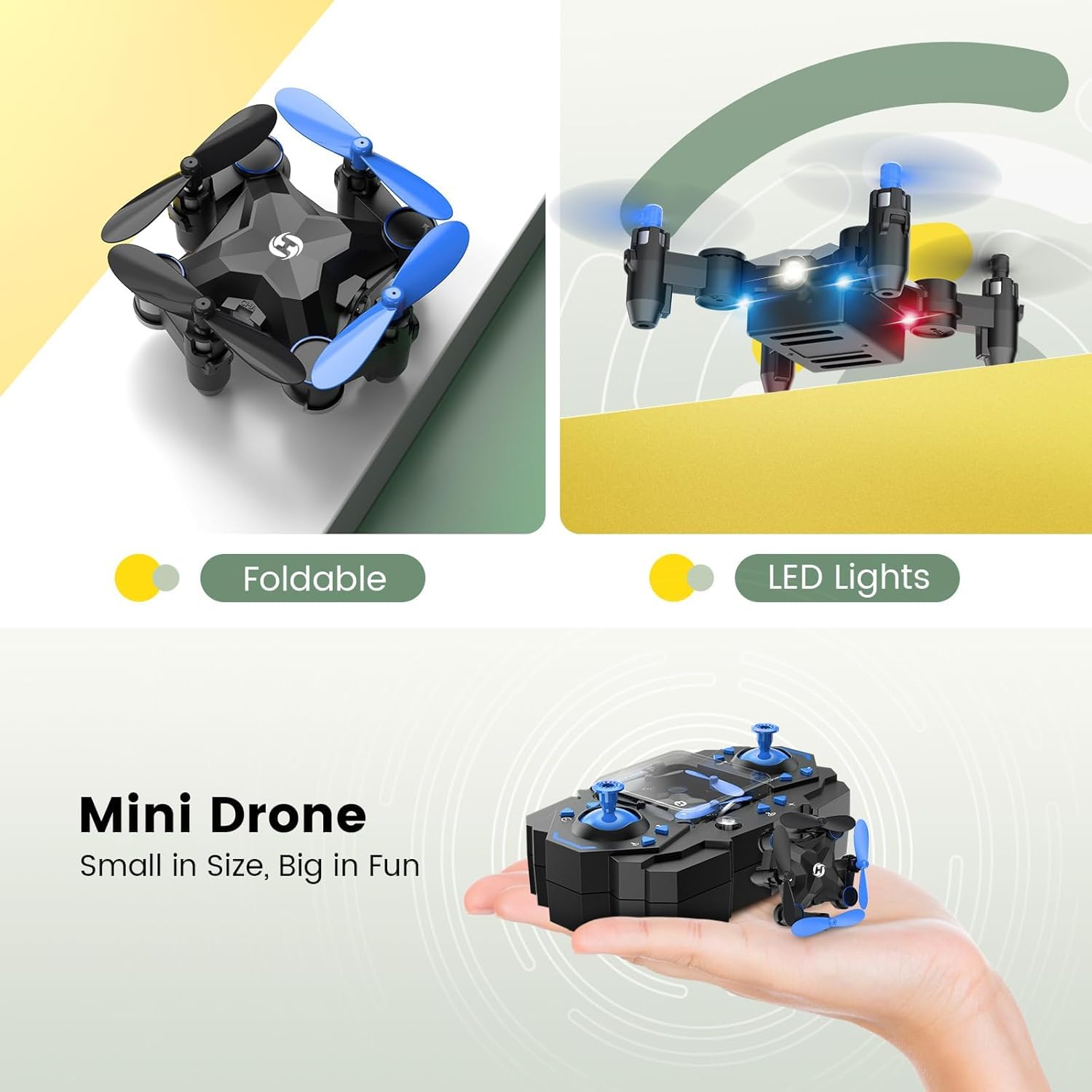 Holy Stone HS190 Foldable Mini Drone for Kids Beginners, RC Nano Quadcopter with Altitude Hold, 3D Flips, High Speeds Rotation, Headless Mode, Throw to Go, One Key Return, Great Gift Toys for Boys and Girls, Blue