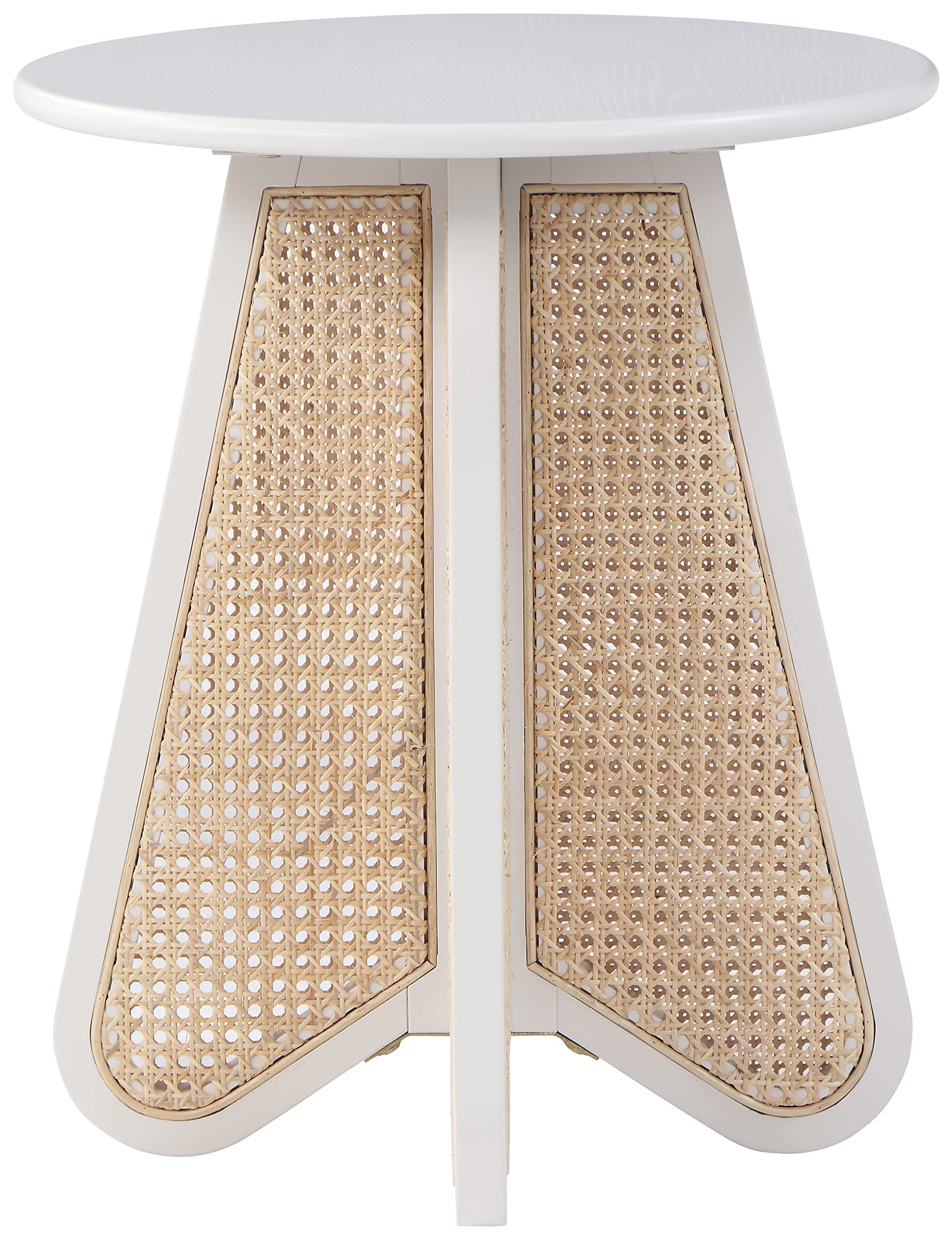 Meridian Furniture 208White-ET Butterfly Collection Mid-Century Modern End Table with Solid Wood White Finish, Oak Veneer Top, Natural Cane, 20" W x 20" D x 22" H, White