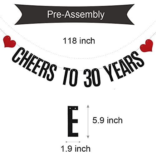 XIAOLUOLY Black Cheers to 30 Years Glitter Banner,Pre-Strung,30th Birthday / Wedding Anniversary Party Decorations Bunting Sign Backdrops,CHEERS TO 30 YEARS