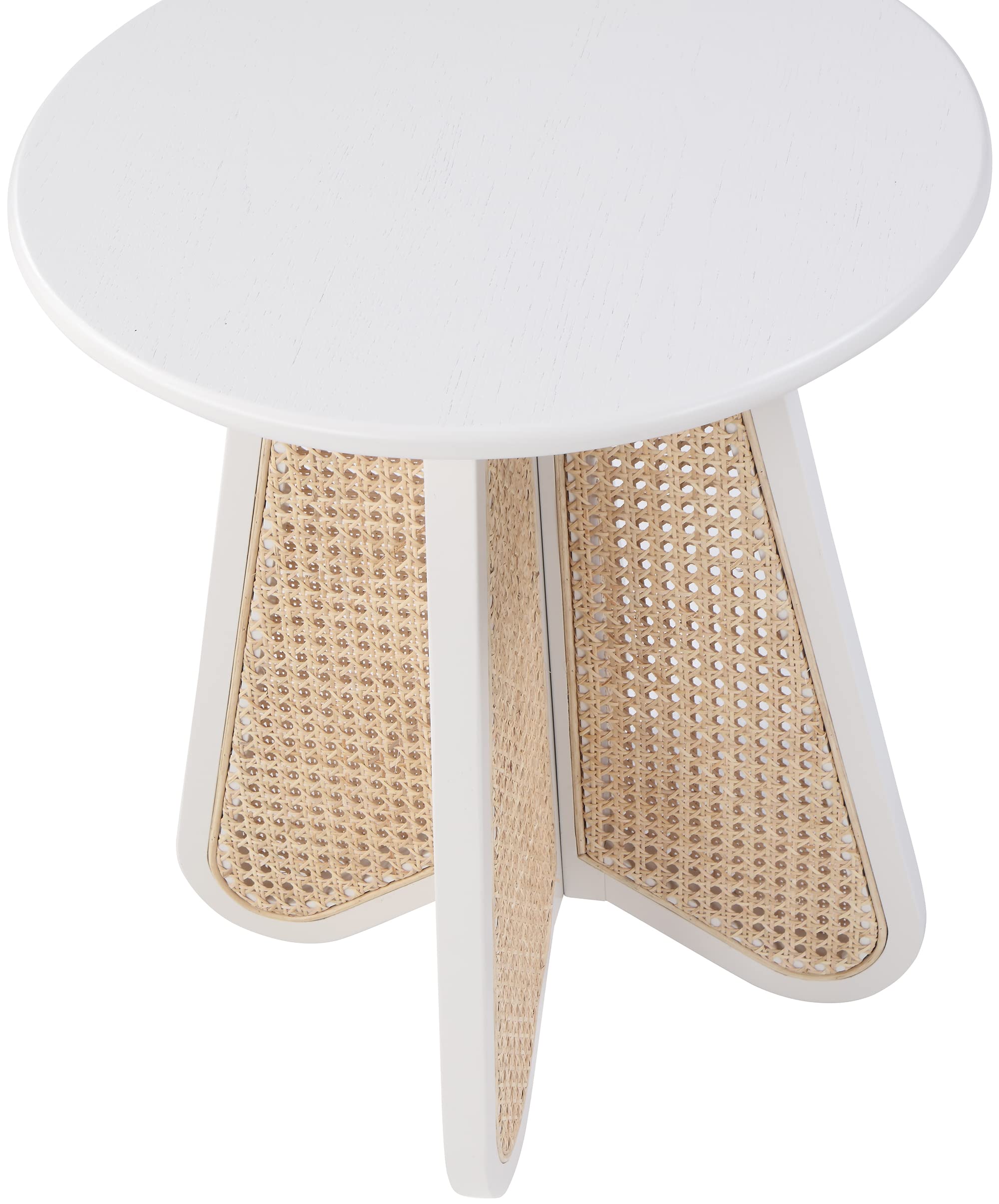 Meridian Furniture 208White-ET Butterfly Collection Mid-Century Modern End Table with Solid Wood White Finish, Oak Veneer Top, Natural Cane, 20" W x 20" D x 22" H, White