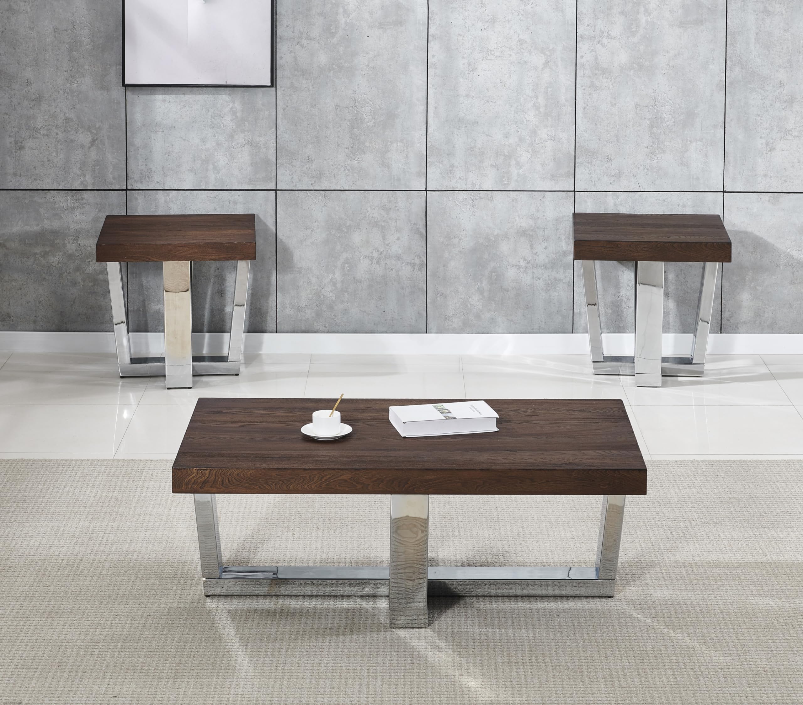 Steve Silver Furniture Laredo Cocktail Table, Rustic Modern Design w/Elm Veneers, Chrome Plated Iron Base, Chestnut Finish, 26" D x 58.92" W x 18" H, Chestnut, Brown
