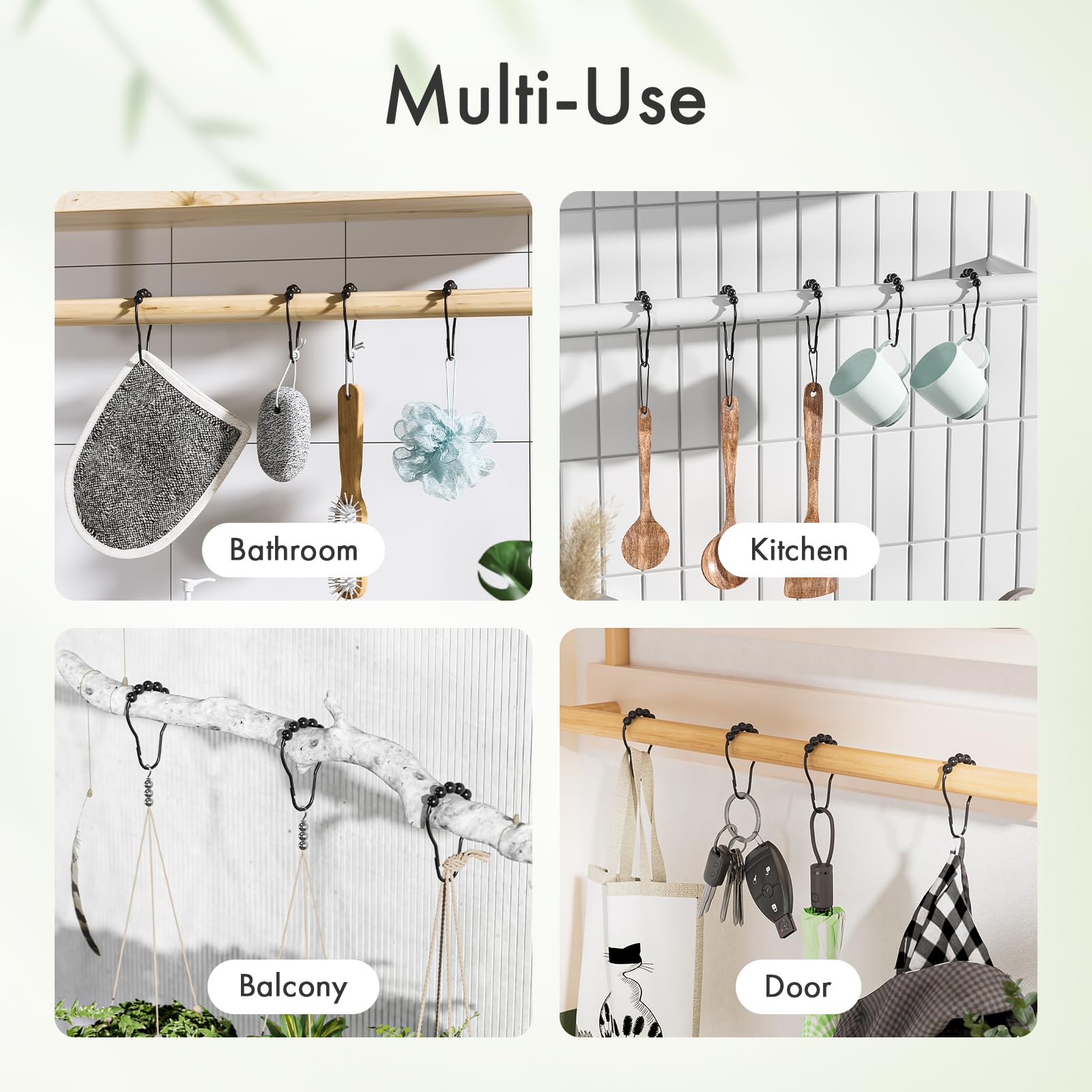 Amazer Matte Black Shower Curtain Hooks, 12PCS Rust-Resistant Metal Shower Hooks Ring Shower Rings for Curtain, Rolling Shower Curtain Rings for Bathroom Shower Rod Shower Curtain Hangers
