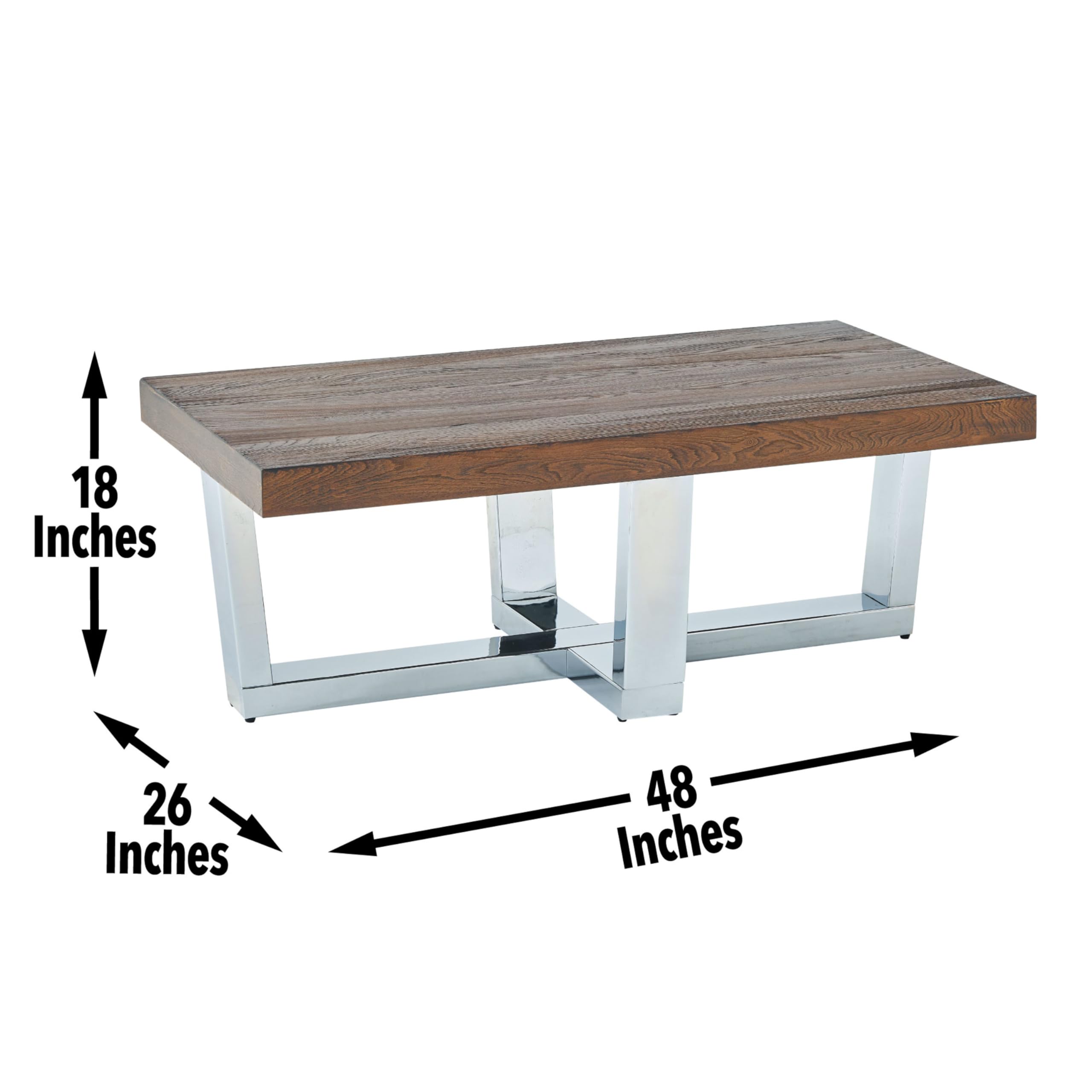 Steve Silver Furniture Laredo Cocktail Table, Rustic Modern Design w/Elm Veneers, Chrome Plated Iron Base, Chestnut Finish, 26" D x 58.92" W x 18" H, Chestnut, Brown