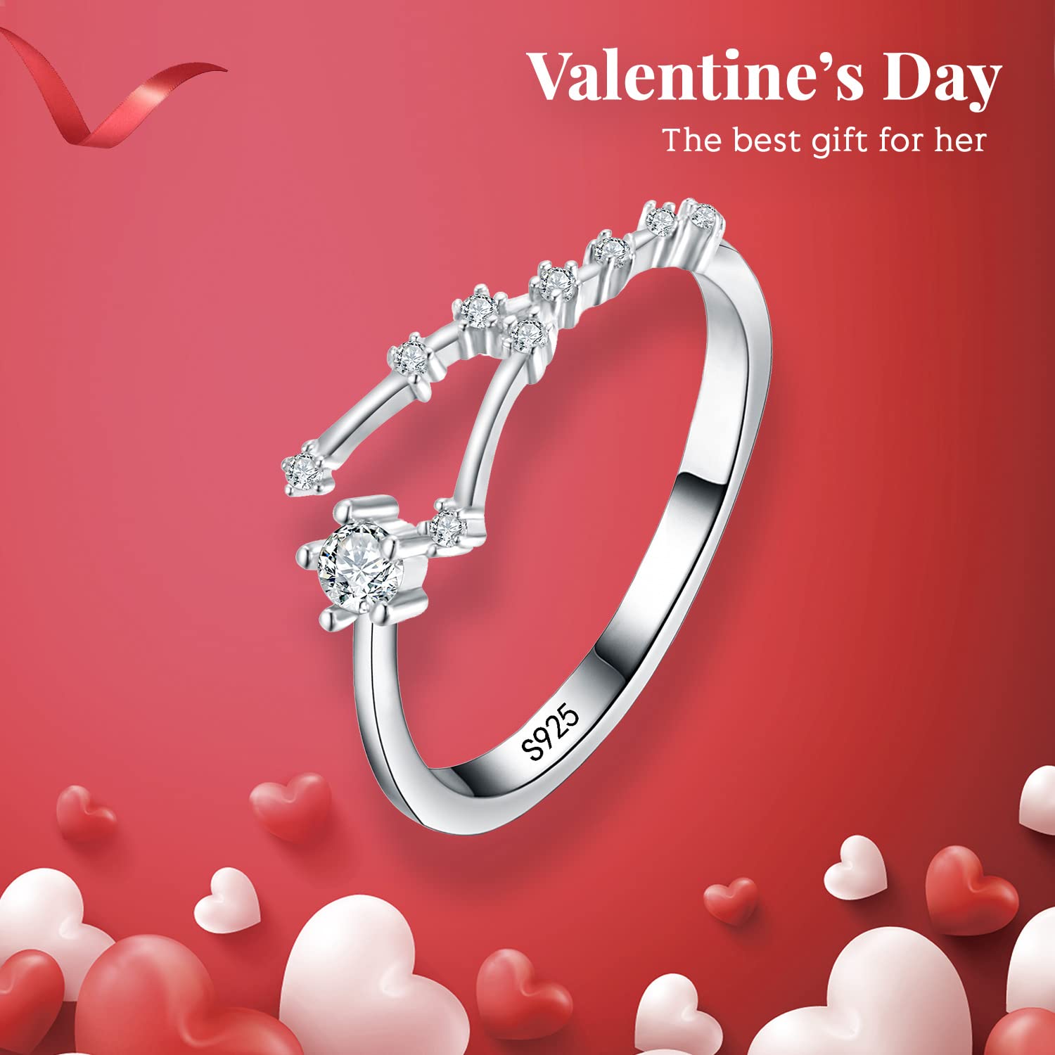 BriLove 925 Sterling Silver CZ Ring for Mom Women -Taurus Horoscope Zodiac 12 Constellation Astrology Adjustable Rings for Statement Valentines Day/Anniversary/Mothers Day/Birthday/Christmas