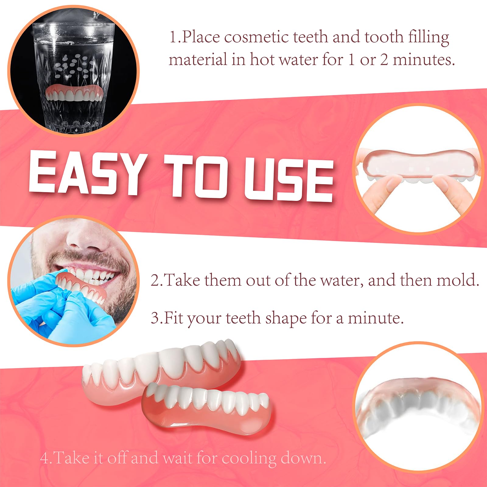 Veneers Teeth for Women, 2PCS Temporary Fake Teeth for Women and Men, Nature and Comfortable Veneers to Regain Confident Smile 2PCS