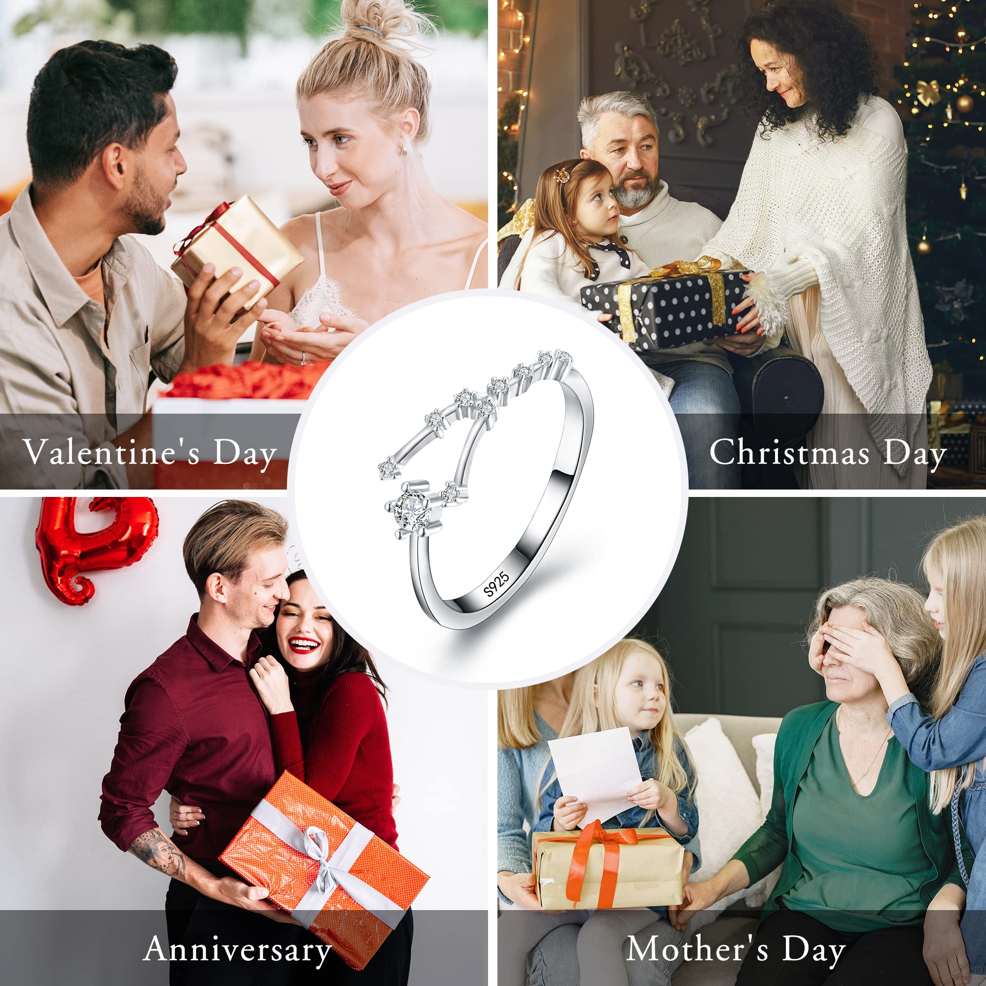 BriLove 925 Sterling Silver CZ Ring for Mom Women -Taurus Horoscope Zodiac 12 Constellation Astrology Adjustable Rings for Statement Valentines Day/Anniversary/Mothers Day/Birthday/Christmas