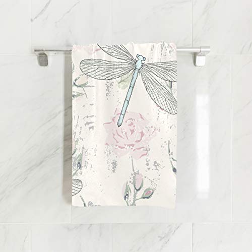 senya Grungy Floral Dragonflies Hand Towel Ultra Soft Luxury Towels for Bathroom 30"x15"