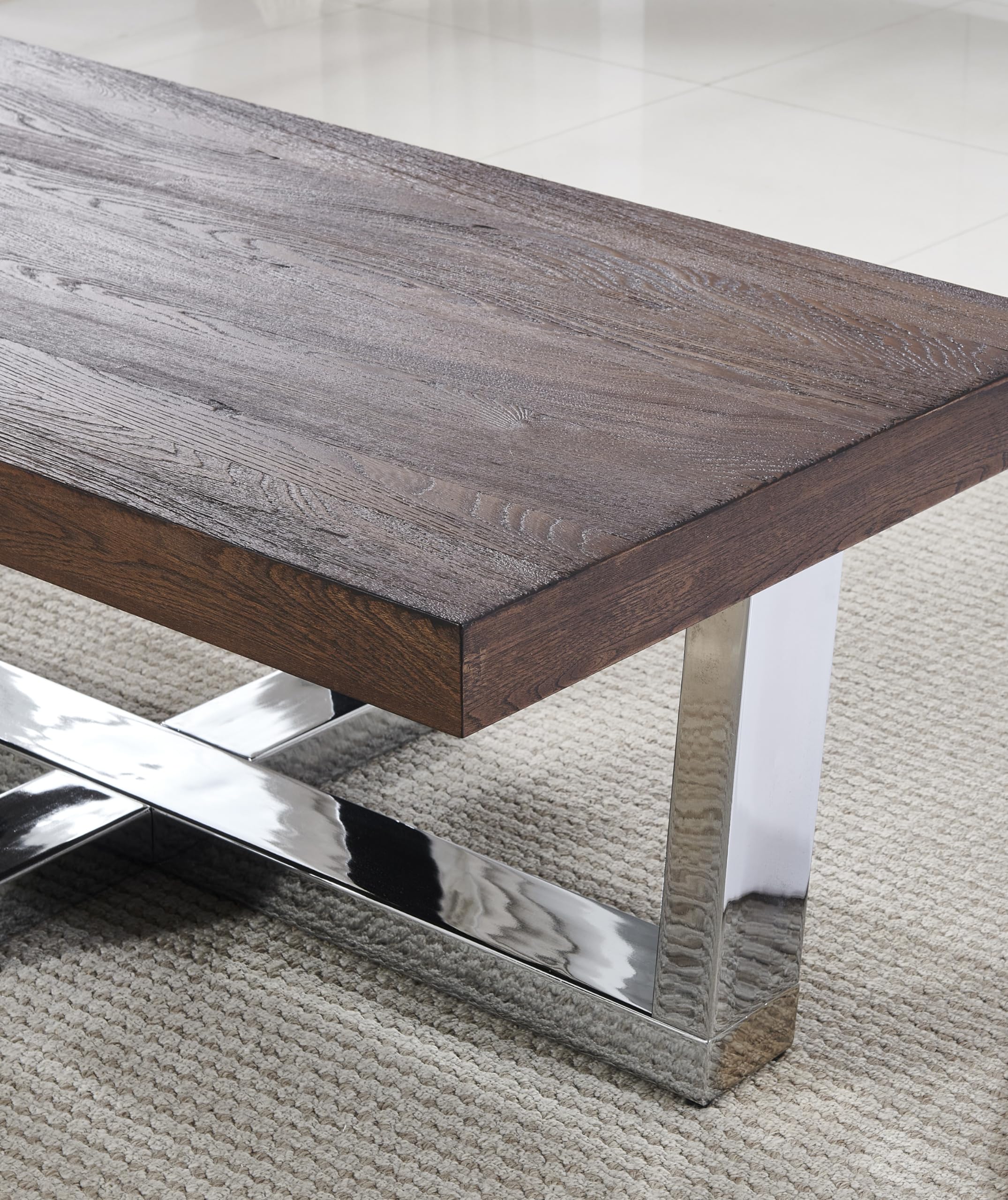 Steve Silver Furniture Laredo Cocktail Table, Rustic Modern Design w/Elm Veneers, Chrome Plated Iron Base, Chestnut Finish, 26" D x 58.92" W x 18" H, Chestnut, Brown