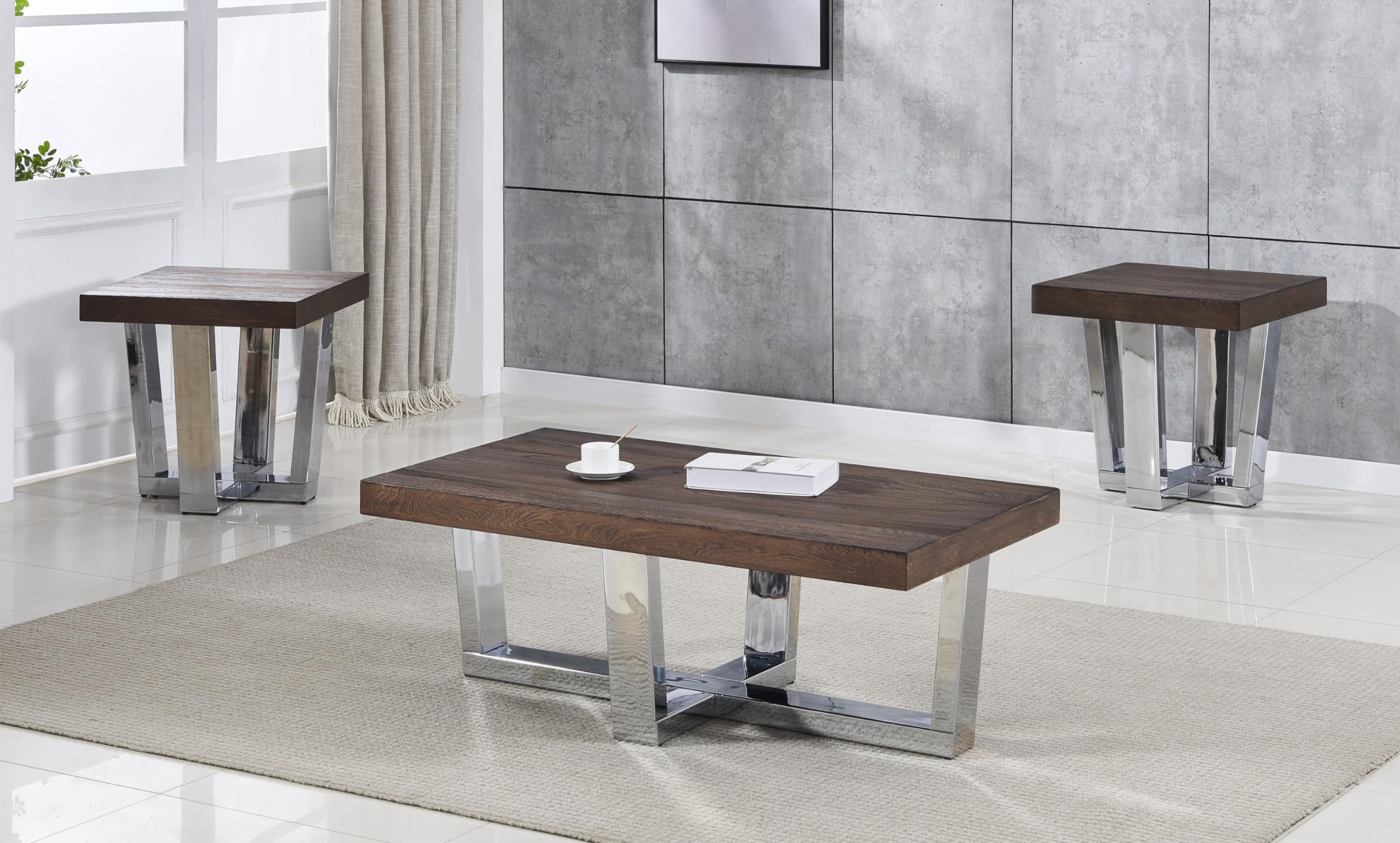 Steve Silver Furniture Laredo Cocktail Table, Rustic Modern Design w/Elm Veneers, Chrome Plated Iron Base, Chestnut Finish, 26" D x 58.92" W x 18" H, Chestnut, Brown