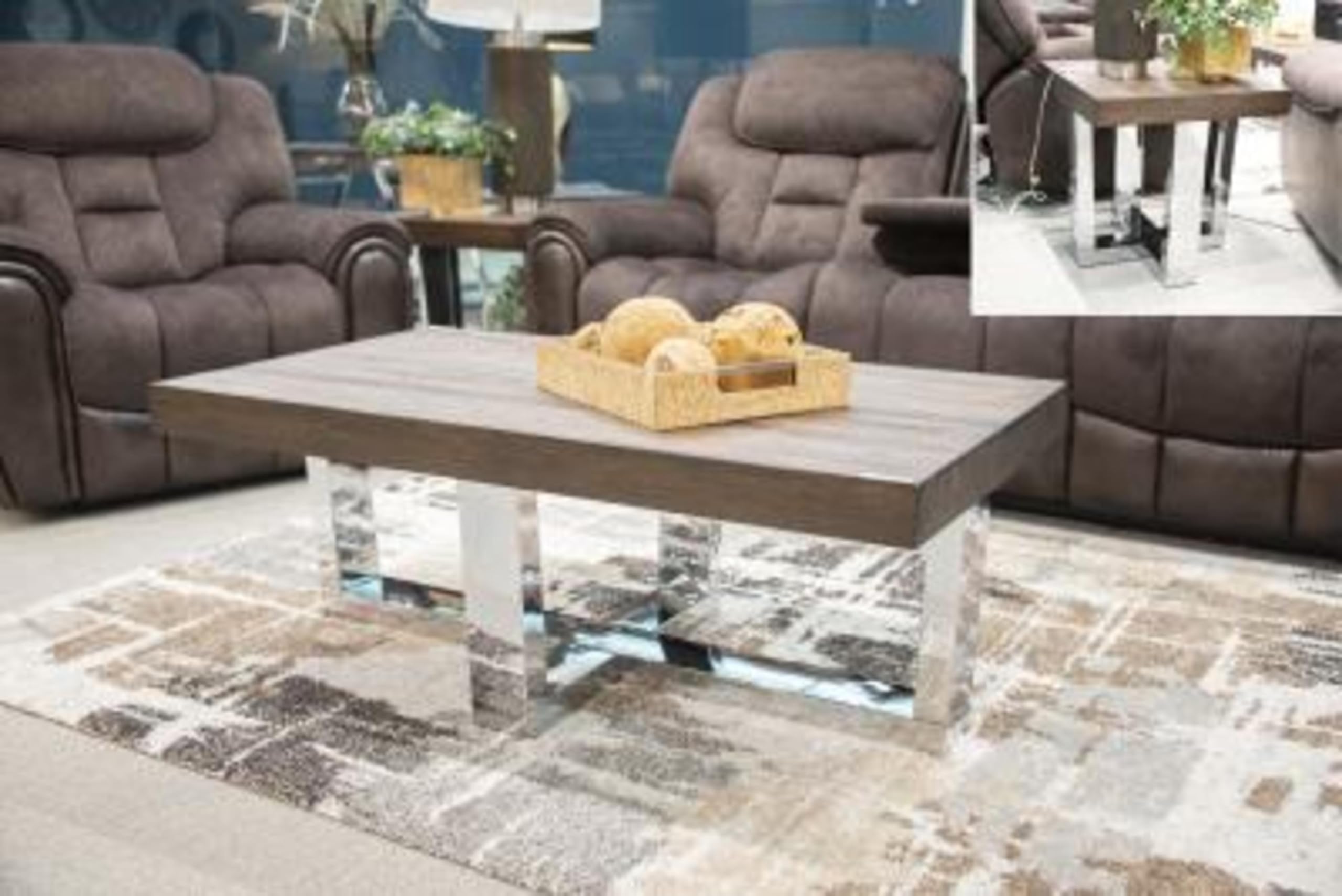 Steve Silver Furniture Laredo Cocktail Table, Rustic Modern Design w/Elm Veneers, Chrome Plated Iron Base, Chestnut Finish, 26" D x 58.92" W x 18" H, Chestnut, Brown