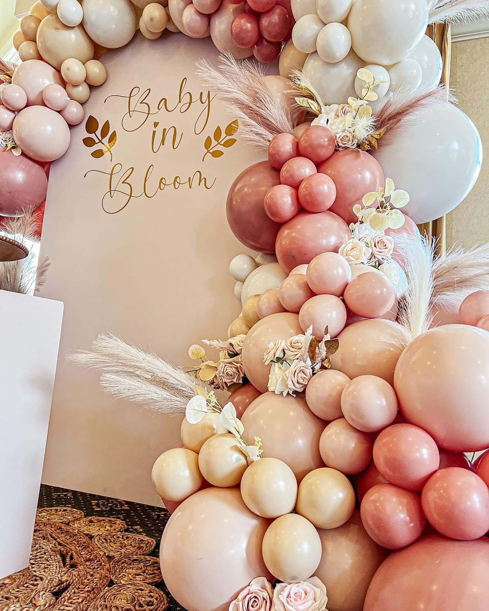 Boho Pink Balloon Garland Arch Kit,Double-stuffed Pastel Pink White Sand Blush Balloons for Birthday Bridal Baby Shower Wedding Party Decorations