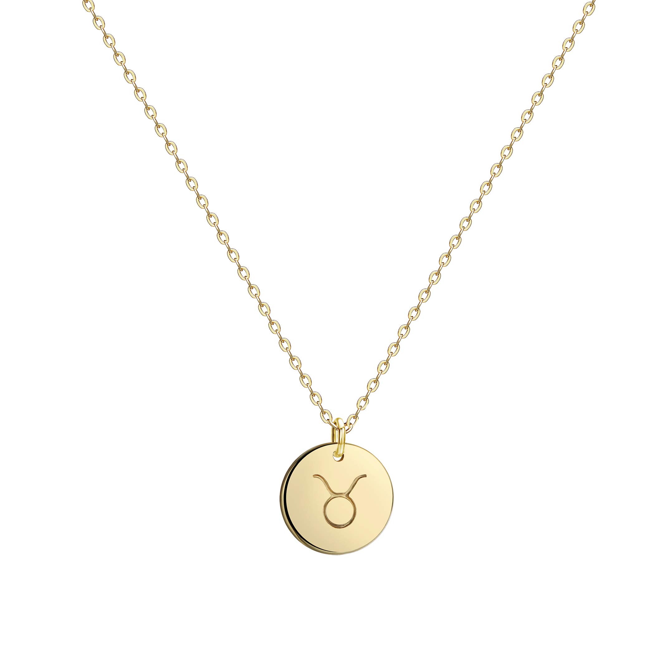 Befettly Constellation Necklace Pendant 14K Gold-Plated Hammered Round Disc Engraved Zodiac Sign Pendant 17.5āā Adjustable Dainty Necklace NK-Taurus