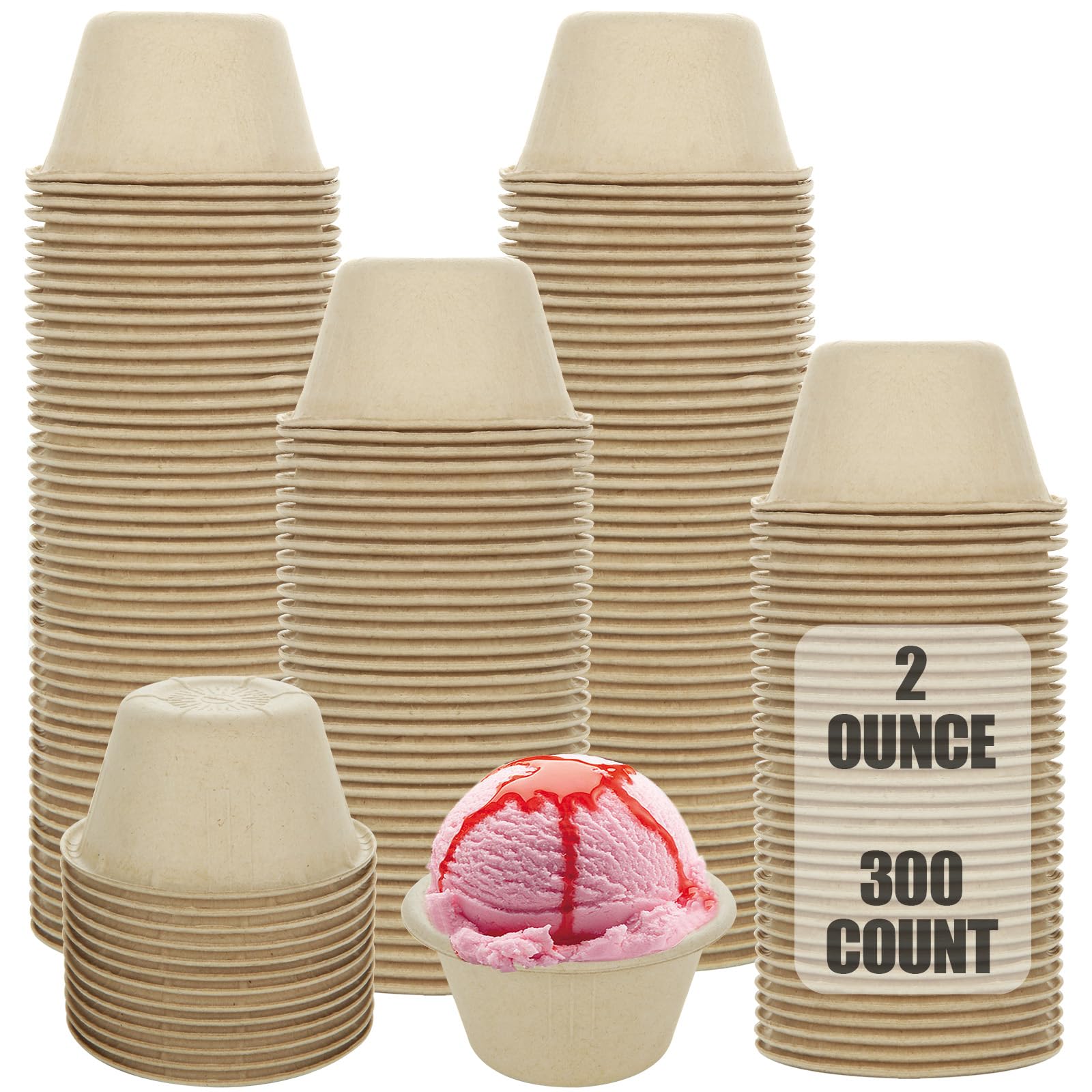 CYEAH 300 Pcs Disposable Paper Souffle Cups 2oz, Stackable Small Sauce Containers, Eco-friendly Condiment Cups, Biodegradable Tasting Cups for Snack Dessert Portion Control Salad Dressing