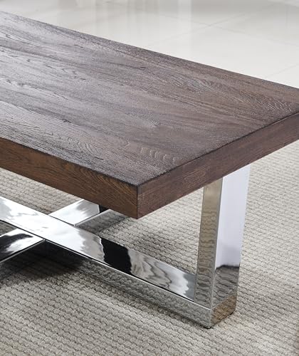 Steve Silver Furniture Laredo Cocktail Table, Rustic Modern Design w/Elm Veneers, Chrome Plated Iron Base, Chestnut Finish, 26" D x 58.92" W x 18" H, Chestnut, Brown