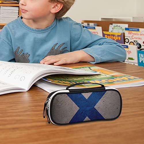 Vintage Flag of Scotland Printed Pencil Case Bag Stationery Pouch with Handle Portable Makeup Bag Desk Organizer