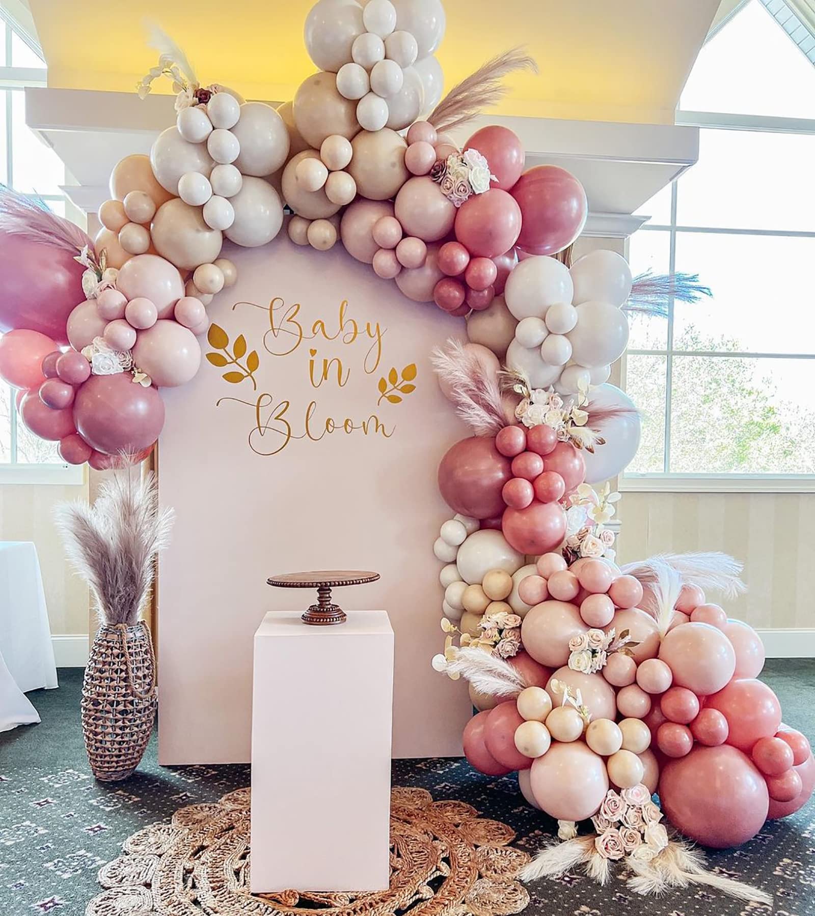 Boho Pink Balloon Garland Arch Kit,Double-stuffed Pastel Pink White Sand Blush Balloons for Birthday Bridal Baby Shower Wedding Party Decorations