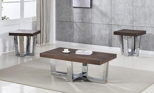 Steve Silver Furniture Laredo Cocktail Table, Rustic Modern Design w/Elm Veneers, Chrome Plated Iron Base, Chestnut Finish, 26" D x 58.92" W x 18" H, Chestnut, Brown
