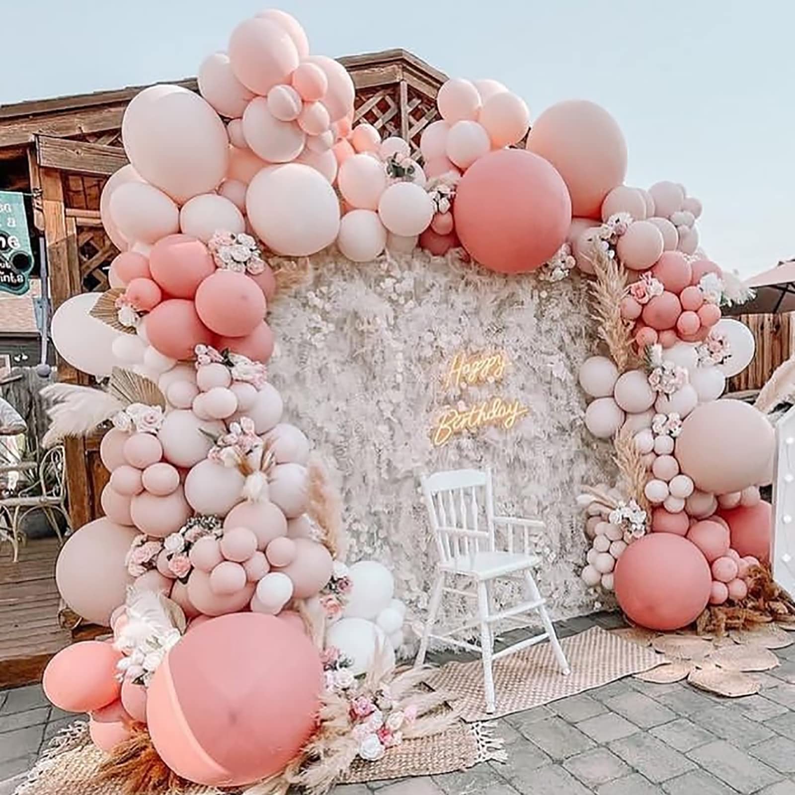 Boho Pink Balloon Garland Arch Kit,Double-stuffed Pastel Pink White Sand Blush Balloons for Birthday Bridal Baby Shower Wedding Party Decorations