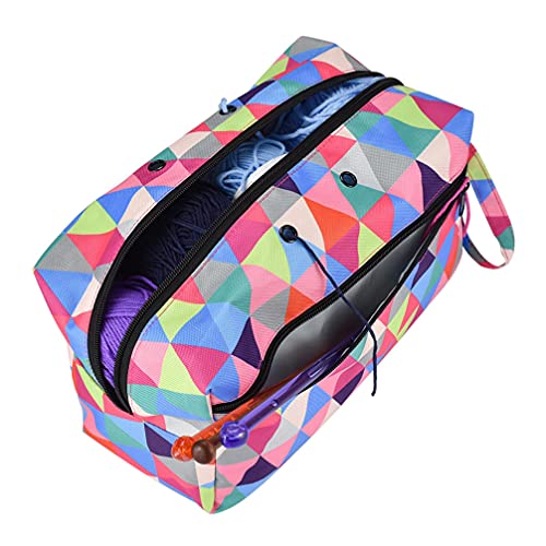 EXCEART 2Pcs Knitting Bag Printed Yarn Storage Oxford Cloth Organizer Tote Bag with Zipper Closure and Pocket for Knitting Needles Crochet Hooks Project