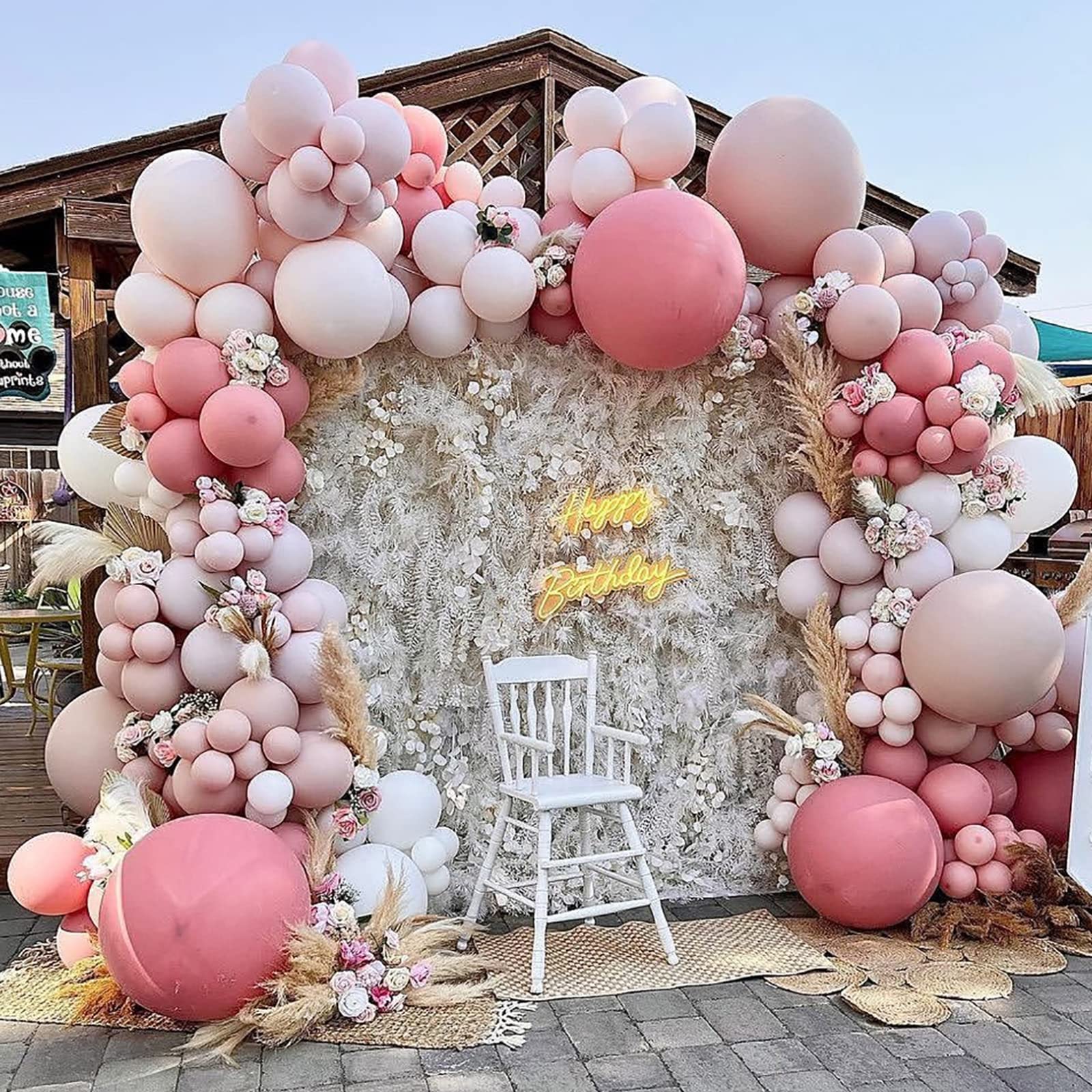 Boho Pink Balloon Garland Arch Kit,Double-stuffed Pastel Pink White Sand Blush Balloons for Birthday Bridal Baby Shower Wedding Party Decorations