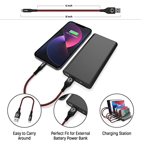 TT&C Short iPhone Cable 6 inch Charger Sync and Charging Data Cord for iPhone 14/14 Pro/ 14 Pro Max/ 13/13 Pro / 12/11/ Xs/Xs Max/Xr/X/ 8 Plus/iPad (Red)