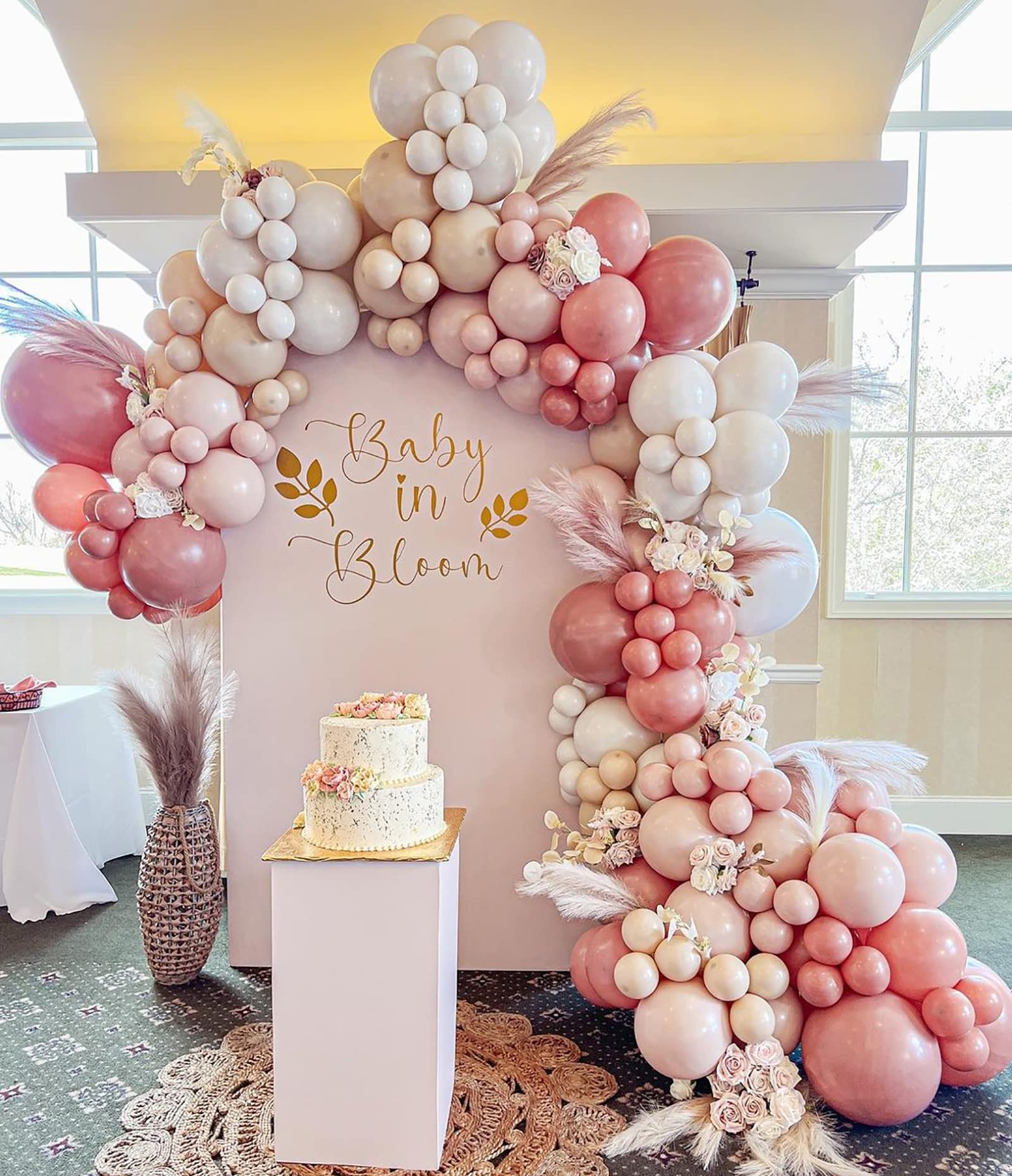 Boho Pink Balloon Garland Arch Kit,Double-stuffed Pastel Pink White Sand Blush Balloons for Birthday Bridal Baby Shower Wedding Party Decorations