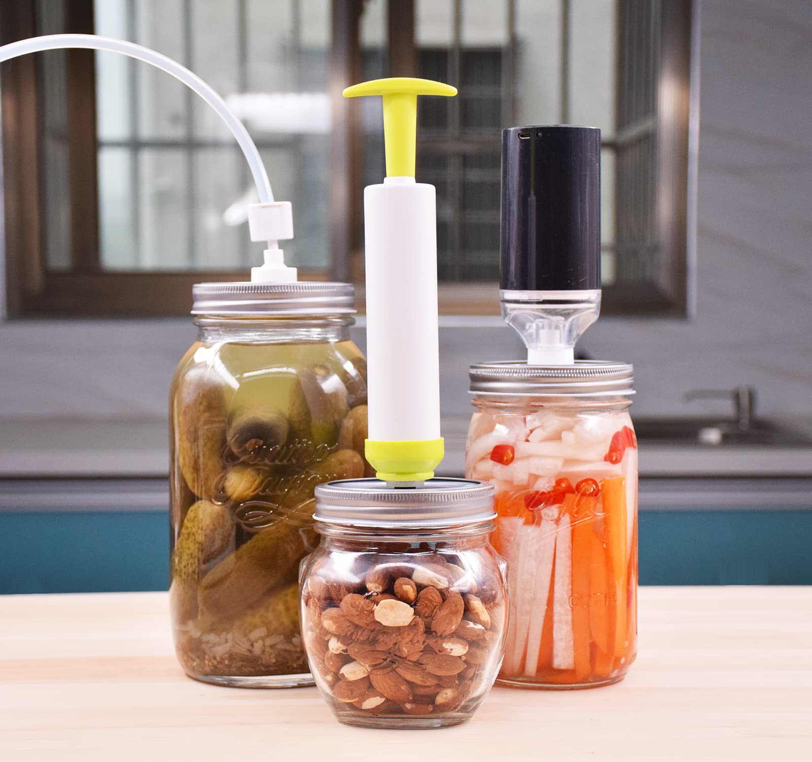 Handheldvac Stainless Steel Wide Mouth Mason Jar Lids Reusable Jar Vacuum Sealer kit Wide Mouth Silver Fermenting Lids (6 Pack without Pump)