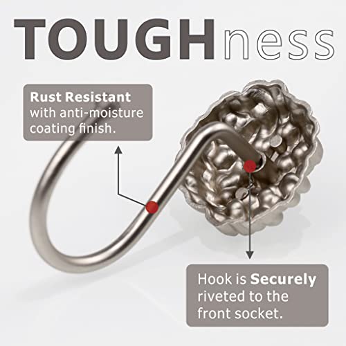 Decorative Shower Curtain Hooks Rings: PopKozzi Rust Proof Matte Nickel Metal Shower Curtain Rings - Boho Nautical Silver Shower Curtain Hangers for Bathroom - Set of 12