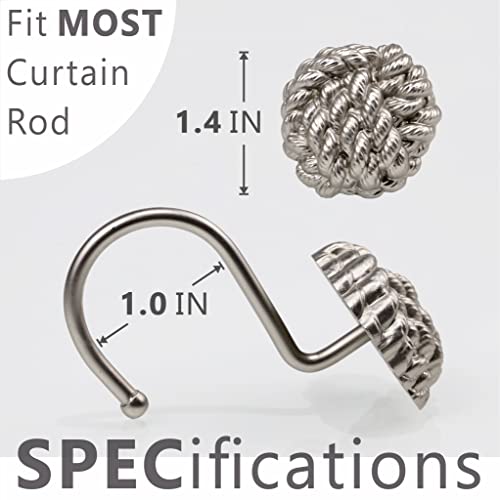 Decorative Shower Curtain Hooks Rings: PopKozzi Rust Proof Matte Nickel Metal Shower Curtain Rings - Boho Nautical Silver Shower Curtain Hangers for Bathroom - Set of 12