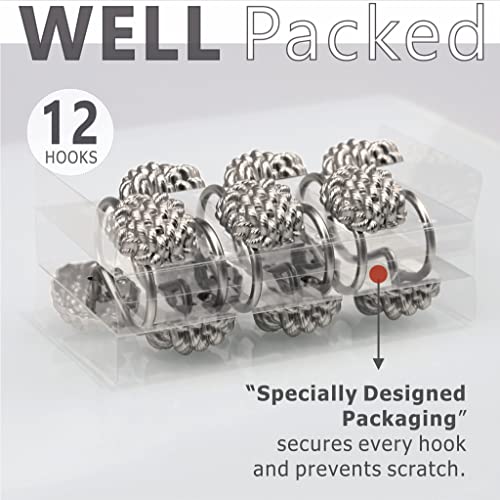 Decorative Shower Curtain Hooks Rings: PopKozzi Rust Proof Matte Nickel Metal Shower Curtain Rings - Boho Nautical Silver Shower Curtain Hangers for Bathroom - Set of 12